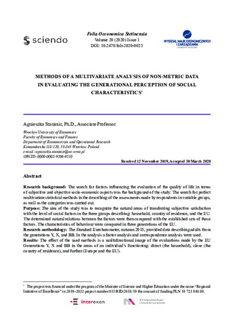 Pdf Methods Of A Multivariate Analysis Of Non Metric Data In Evaluating The Generational