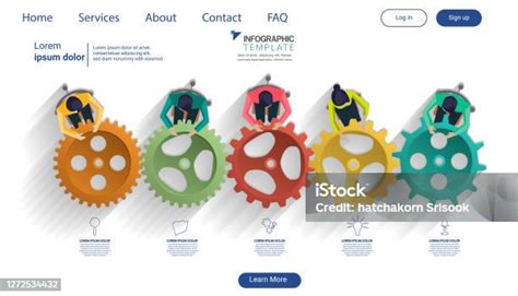 사업가 팀과 숙녀 브레인 스토밍 와 Cog 평면 디자인 창의력 현대 디자인 아이디어와 개념 벡터 일러스트 인포 그래픽 템플릿 0명에 대한 스톡 벡터 아트 및 기타 이미지