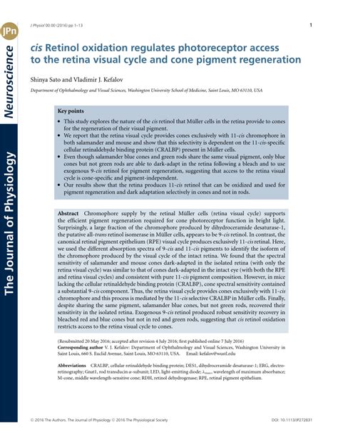 Pdf Cis Retinol Oxidation Regulates Photoreceptor Access To The Retina Visual Cycle And Cone