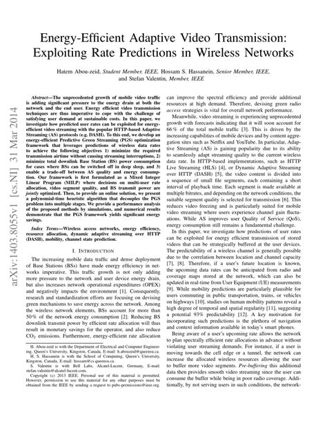 Pdf Energy Efficient Adaptive Video Transmission Exploiting Rate Predictions In Wireless Networks