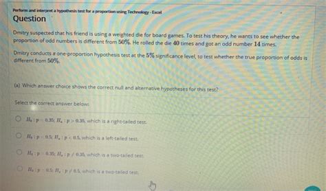 Solved Perform And Interpret A Hypothesis Test For A