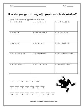 Solving Equations With Variables On Both Sides Worksheet By Algebra Funsheets