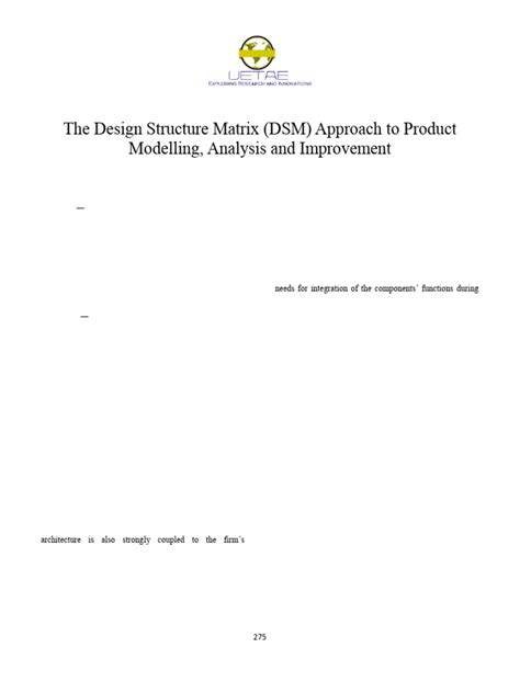2015 The Design Structure Matrix Dsm Approach To Product Pdf