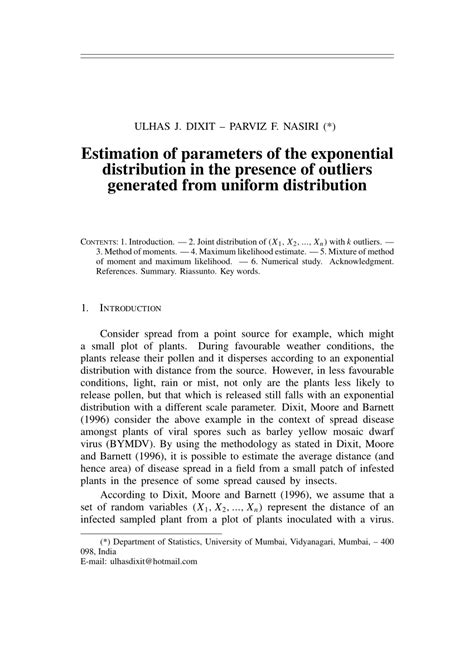 Pdf Estimation Of Parameters Of The Exponential Distribution In The Presence Of Outliers