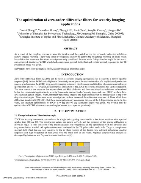 Pdf The Optimization Of Zero Order Diffractive Filters For Security