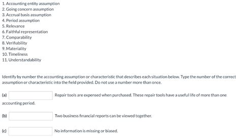 Solved 1 Accounting Entity Assumption 2 Going Concern