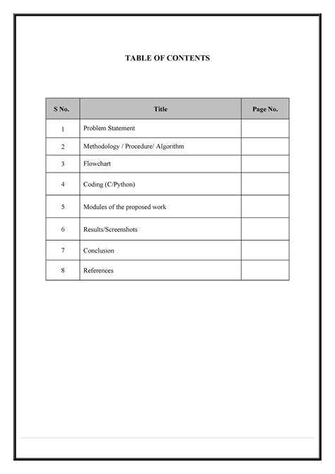 pps mini project report template table of contents s no title page