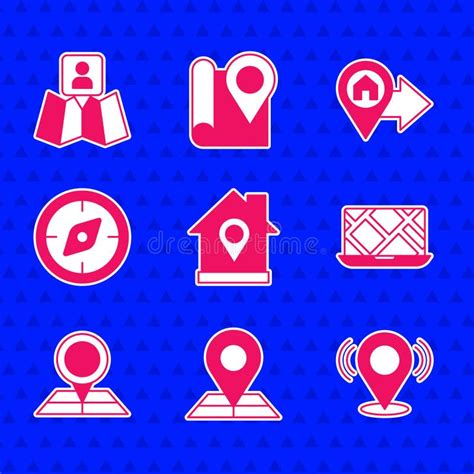 Set Location With House Folded Map Location Marker Map Pin City Navigation Compass And Icon