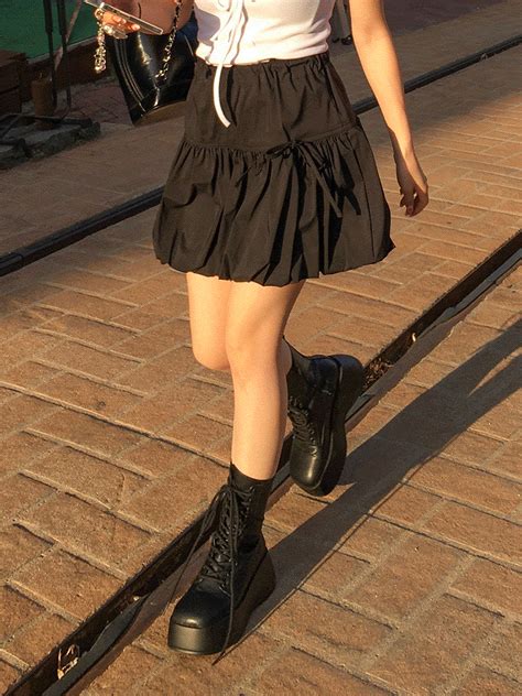 디어바이미 이프 펌킨 셔링 리본 미니 스커트