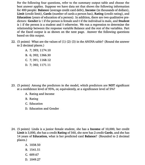 Summary Outputfor The Following Four Questions Refer