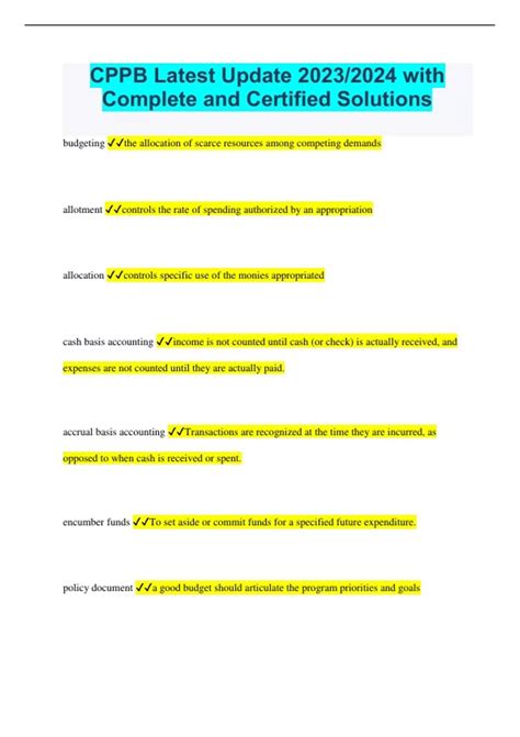 CPPB Latest Update 2023 2024 With Complete And Certified Solutions CPPB Stuvia US