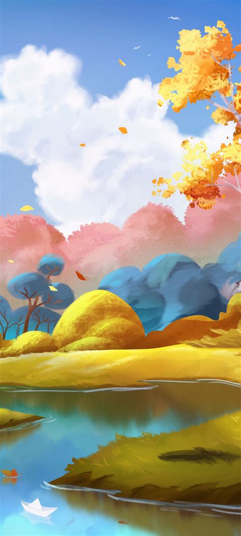 好看手绘秋天风景 高清手机桌面壁纸phone高清大图 彼岸桌面