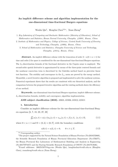 Pdf An Implicit Difference Scheme And Algorithm Implementation For