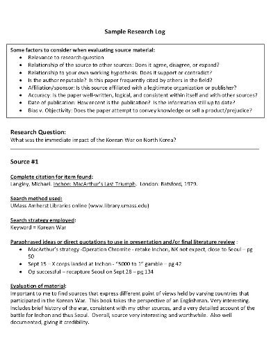 Free 10 Research Log Templates In Pdf Ms Word