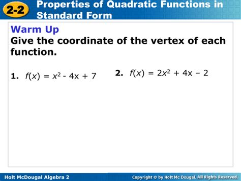 Graphing Quadratic Functions In Standard Form