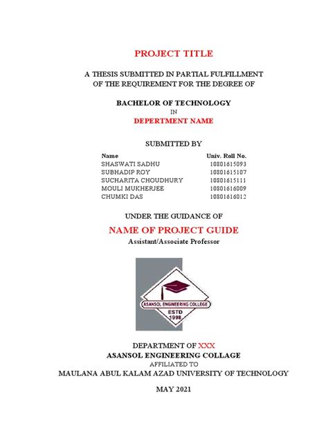 Sample Format Project Report Pdf Robotics Thesis