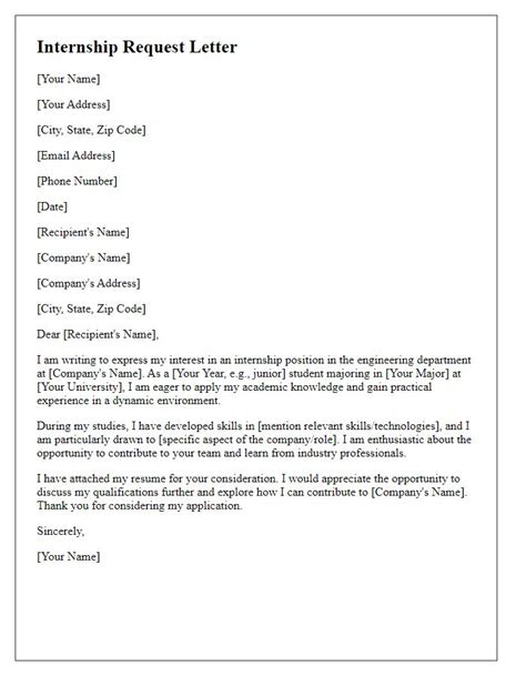 Letter Template For Internship Request Opportunity Free Samples In
