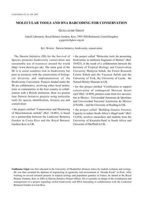 Pdf Molecular Tools And Dna Barcoding For Conservation