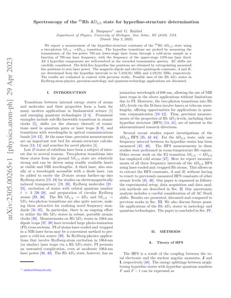 Pdf Spectroscopy Of The {85} Rb 4 D {3 2} State For Hyperfine Structure Determination