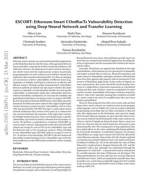 Pdf Escort Ethereum Smart Contracts Vulnerability Detection Using
