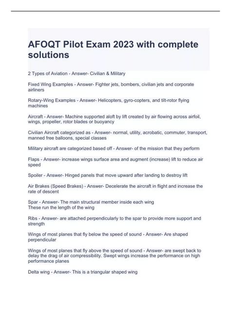 Afoqt Pilot Exam 2023 With Complete Solutions Afoqt Aviation Stuvia Uk