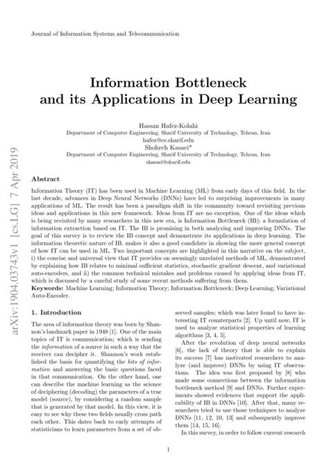 Information Bottleneck And Its Applications In Deep Learning Deepai