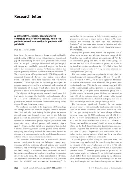 Pdf A Prospective Clinical Non‐randomised Controlled Trial Of Individualised Nurse‐led