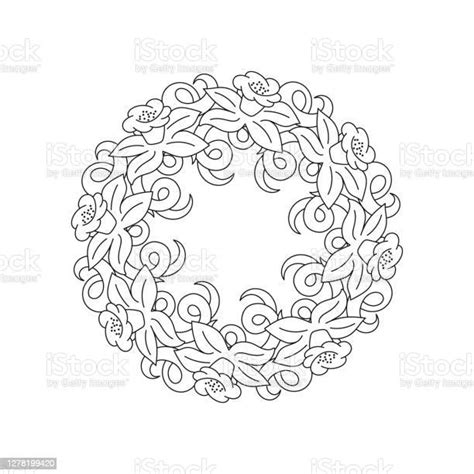 낙서 색칠 페이지 책은 흰색에 격리 손으로 그리는 아트 라인 화환 벡터 스톡 일러스트를 스케치합니다 Eps 10 꽃 식물에 대한 스톡 벡터 아트 및 기타 이미지 Istock