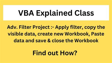 Vba Project Copy Filtered Data Paste In New Workbook And Save The File Youtube