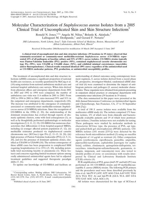 Pdf Molecular Characterization Of Staphylococcus Aureus Isolates From A 2005 Clinical Trial Of