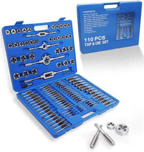 Eilxmag 110pcs Hardened Alloy Steel Metric Tap And Die Rethreading Tool