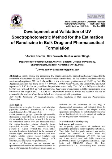 Pdf Development And Validation Of Uv Spectrophotometric Method For The Estimation Of