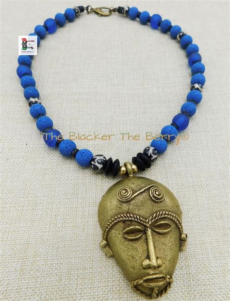 Large African Mask Necklace Jewelry Men Afrocentric Tribal Etsy