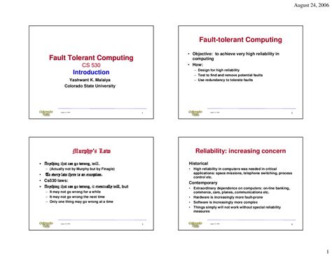 Introduction To Fault Tolerant Computing Lecture Slides Cs 530