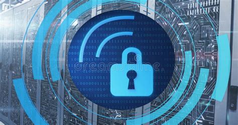 Image Of Circular Scanner Processing Wifi With Padlock Icon Over Server