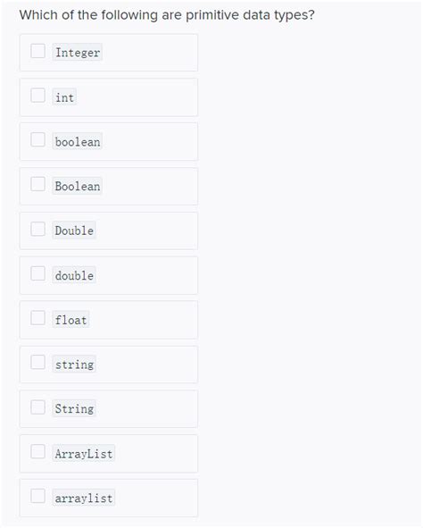 Solved Which Of The Following Are Primitive Data Types