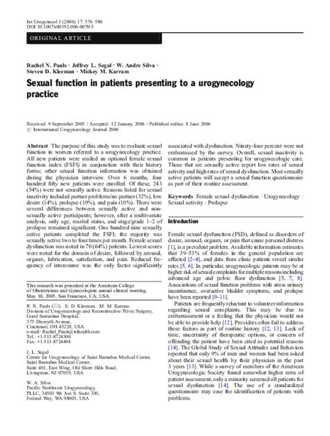 pdf sexual function in patients presenting to a urogynecology