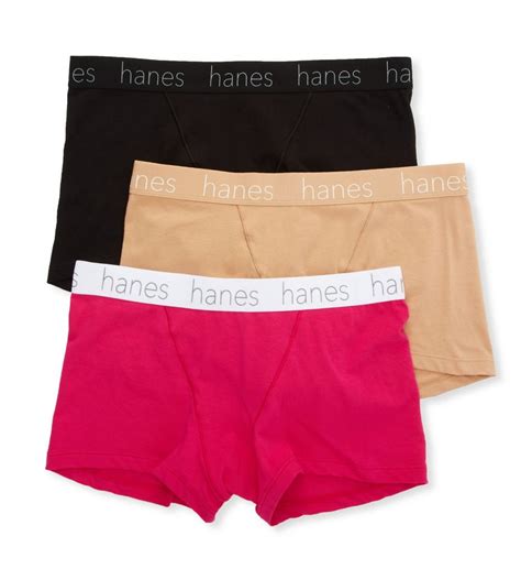 Womens Hanes 45uobb Cotton Blend Boxer Brief Panty 3 Pack Black