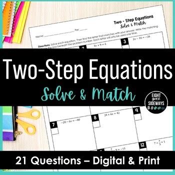 Solving Two Step Equations Solve Match DIGITAL And PRINT Activity