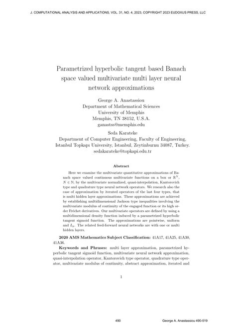 PDF Parametrized Hyperbolic Tangent Based Banach Space Valued