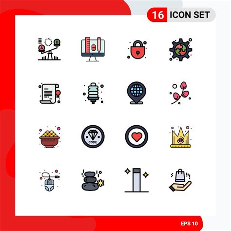 Mobile Interface Flat Color Filled Line Set Of 16 Pictograms Of Star Certificate Lock Back To