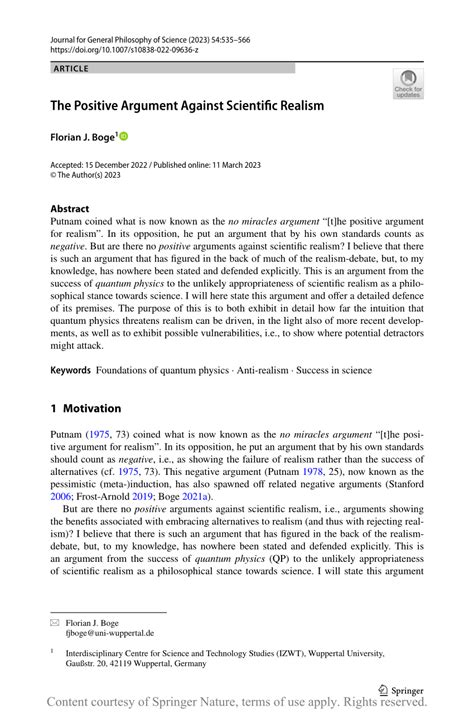 Pdf The Positive Argument Against Scientific Realism