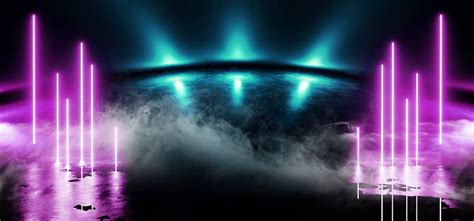 연기 공상 과학 소설 어두운 차고 단계 방 사려깊은 자주색 파란 발광 레이저 진열 장 지 하 타원형 지구 현대 미래 지향적 인 3d 렌더링 0명에 대한 스톡 사진 및 기타