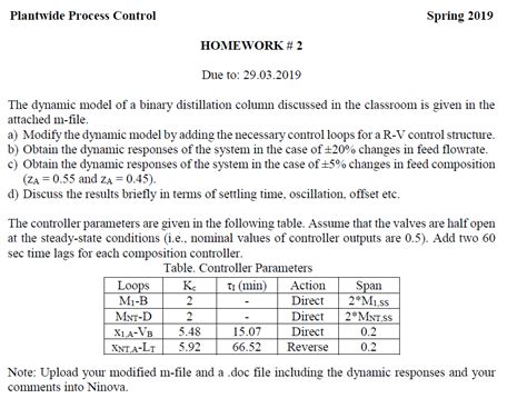 The Dynamic Model Of A Binary Distillation Column The