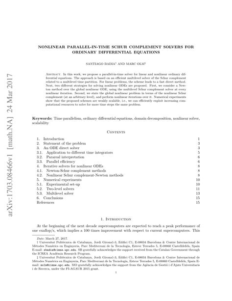 Pdf Nonlinear Parallel In Time Multilevel Schur Complement Solvers For Ordinary Differential