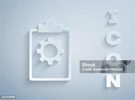 회색 배경에서 격리된 24시간 서비스 아이콘이 있는 용지 컷 체크리스트 클립보드 종이 아트 스타일 벡터 일러스트레이션 3차원 형태에 대한 스톡 벡터 아트 및 기타 이미지