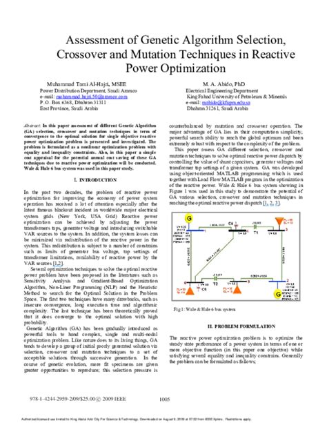 Pdf Assessment Of Genetic Algorithm Selection Crossover And Mutation