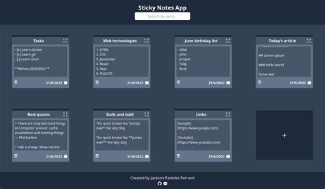 Github Jacksonpf1sticky Notes App Sticky Notes App With Markdown
