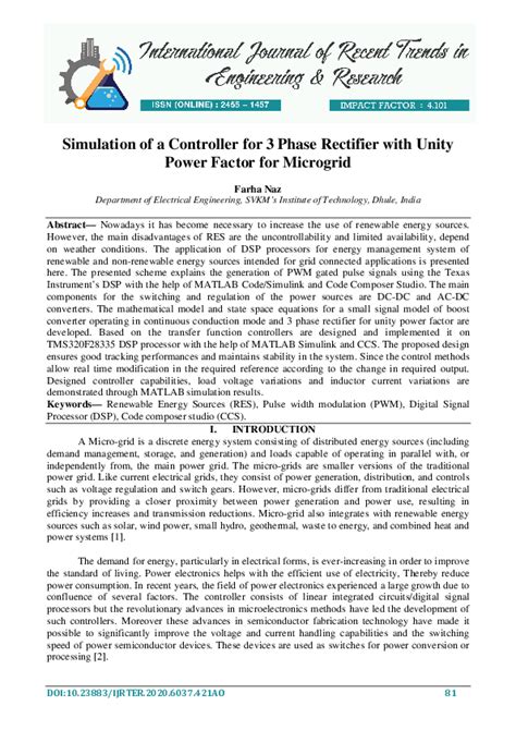 Pdf Simulation Of A Controller For 3 Phase Rectifier With Unity Power Factor For Microgrid