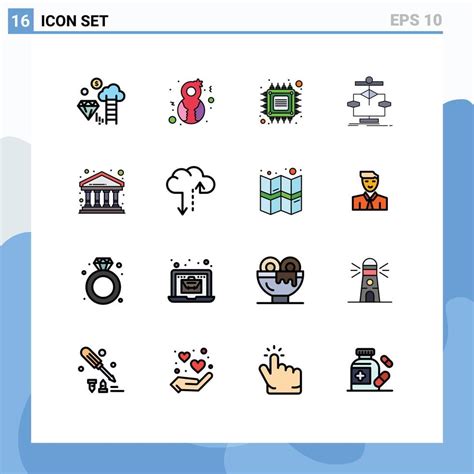 Group Of 16 Flat Color Filled Lines Signs And Symbols For Flow Data Chip Chart Tech Editable